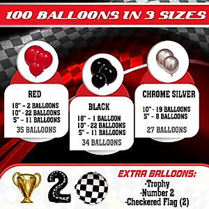 ALL-IN-1 Race Car Balloon Arch Kit with BONUS Trophy & Number 2 - Race Car Balloon Garland Kit for Lightning McQueen Cars 2 Birthday Party Supplies & Hot Wheels Balloon Race Cars Decorations