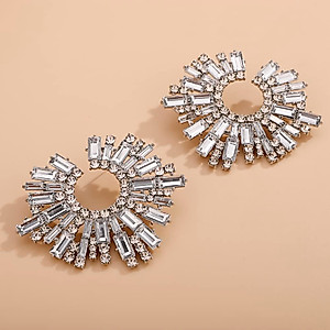 Wiwpar Fashion Crystal Big Statement Off-White Earrings for Women Sparkly Round Shape Earrings Bohemian Pave Rhinestone Earrings Jewelry for Women Brides(off-white)