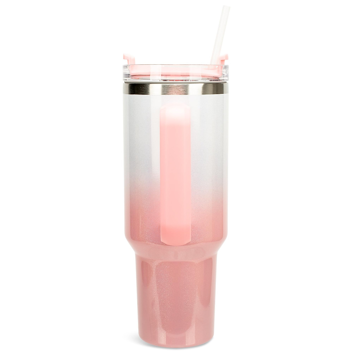 100 North Cutie Pie Cherry Slice Cartoon 40 oz. Stainless Steel, Large Water Bottle Coffee Mug, Spill & Leak Resistant, Thermal Travel Tumbler with Handle, Lid & Straw, White & Pale Pink