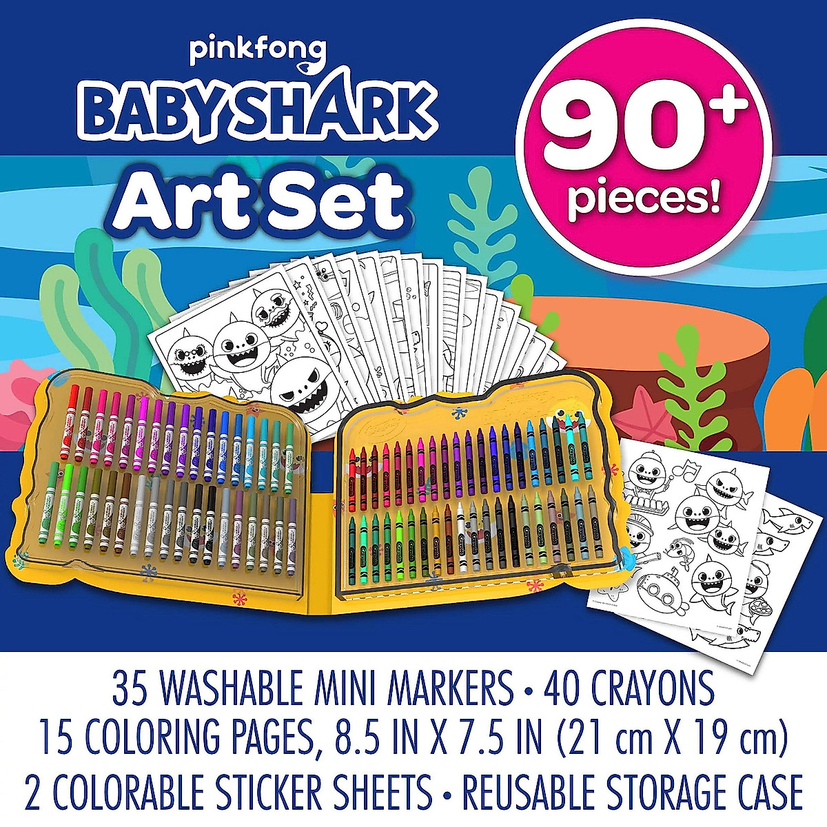 Crayola Baby Shark Art Set, 90 Pieces, Gift for Kids, 4, 5, 6, 7