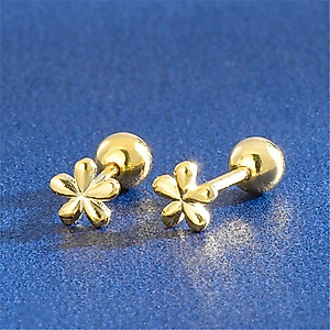 18G Tiny Flower Stud Cartilage Earrings for Women Girls 925 Sterling Silver Mini Cute Daisy 3mm Ball Barbell Screw Back Studs Sleeper Tragus Post Minimalist Hypoallergenic Piercing Body Jewelry (Gold)