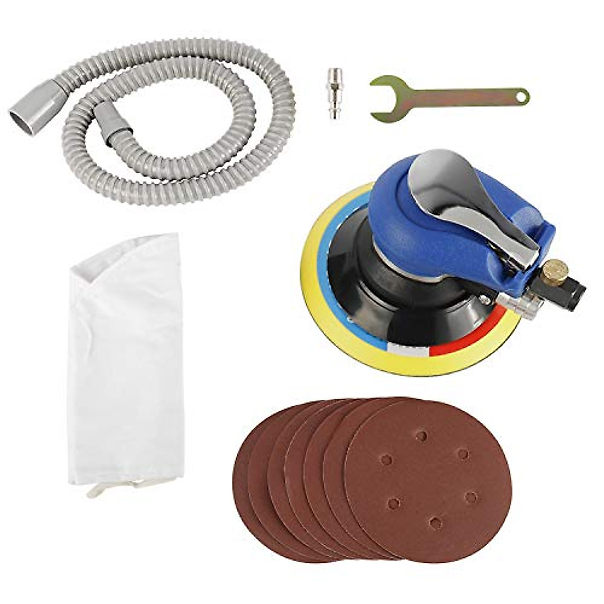 6" Air Random Orbital Sander with Dust Bag, 10000RPM Speed Pneumatic Palm Sander with 7 pcs 240# Sandpaper