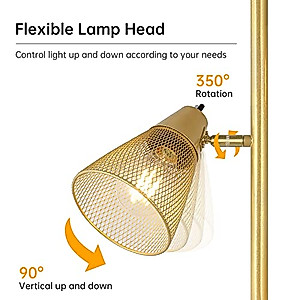Industrial Floor Lamp,Standing Lamp,Gold Tree Floor Lamp with 3 Adjustable Rotating Lights, Independent Control, 3PCs LED Bulb Included, Tall Pole Lamps for Living Room, Bedroom, Home, Office