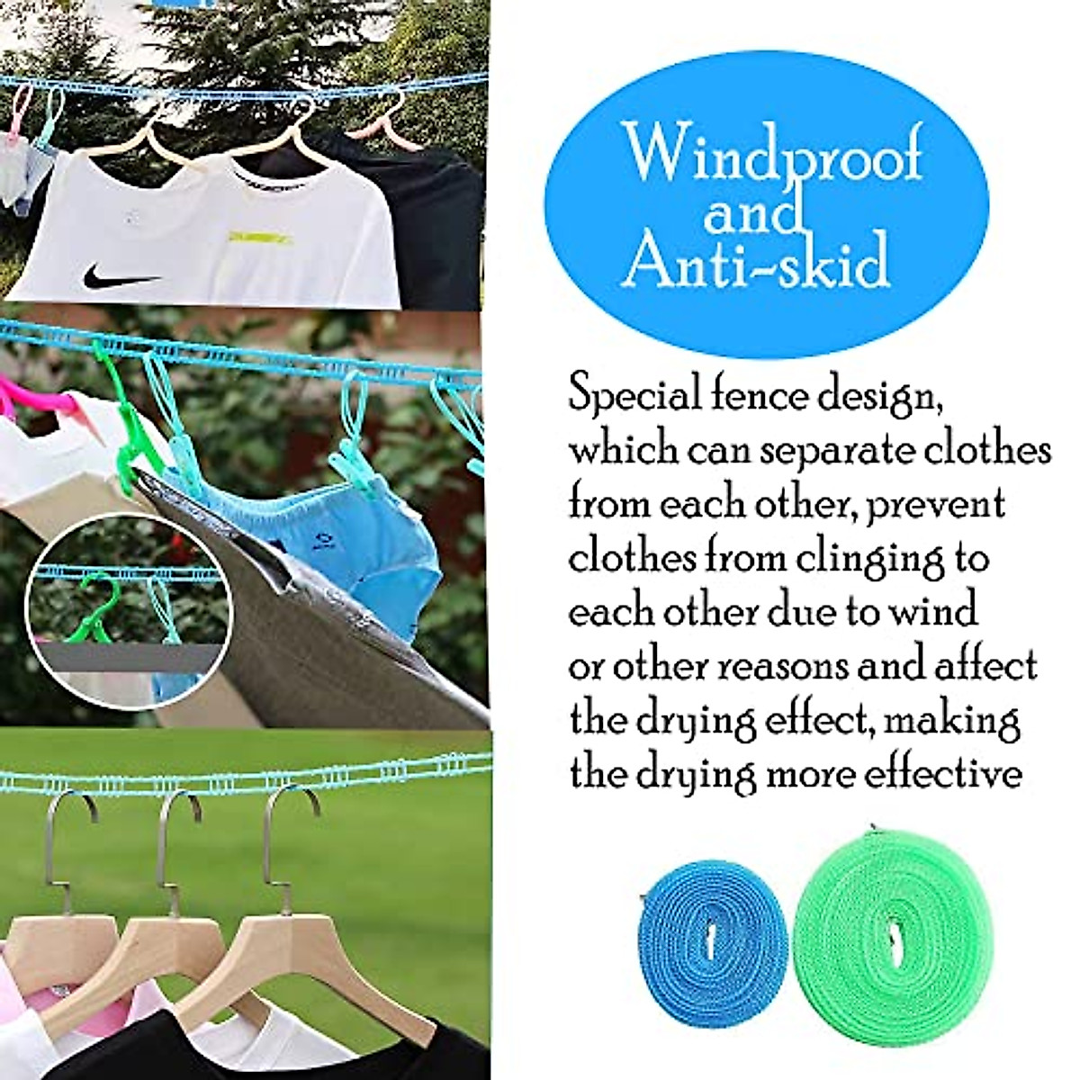 Must-Have 2-Pack Clothesline for Home Hotel Travel, Windproof Laundry Lines Convenient Outdoor Indoor, Compact-Sized Versatile Rope for Miscellaneous Items Drying or Hanging, 3m&5m, Blue&Green