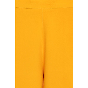 Janasya Indian Women's Yellow Poly Crepe Crop Top with Palazzo and Jacket