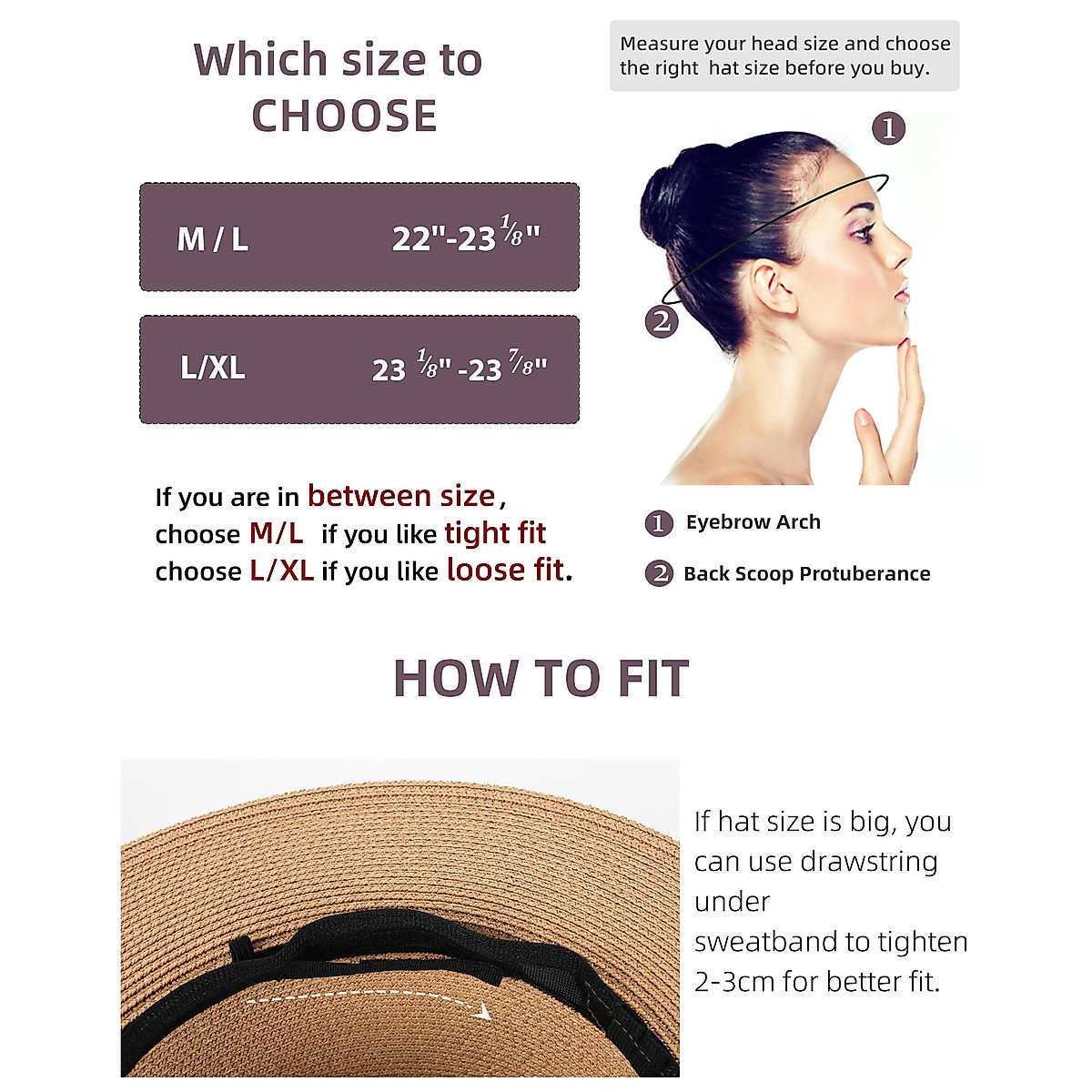 FURTALK Womens Mens Wide Brim Straw Panama Hat Fedora Summer Beach Sun Hat UPF Straw Hat for Women Beige-White