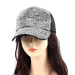Gudessly Women Men Studded Rhinestone Crystals Adjustable Baseball Cap Plain Sparkle Bling Denim Sun Hat