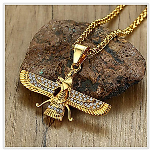 Mgutillart 18K Gold Plated Jewelry Stainless Steel Crystal Necklace Farvahar Symbol Tag Pendant Necklace