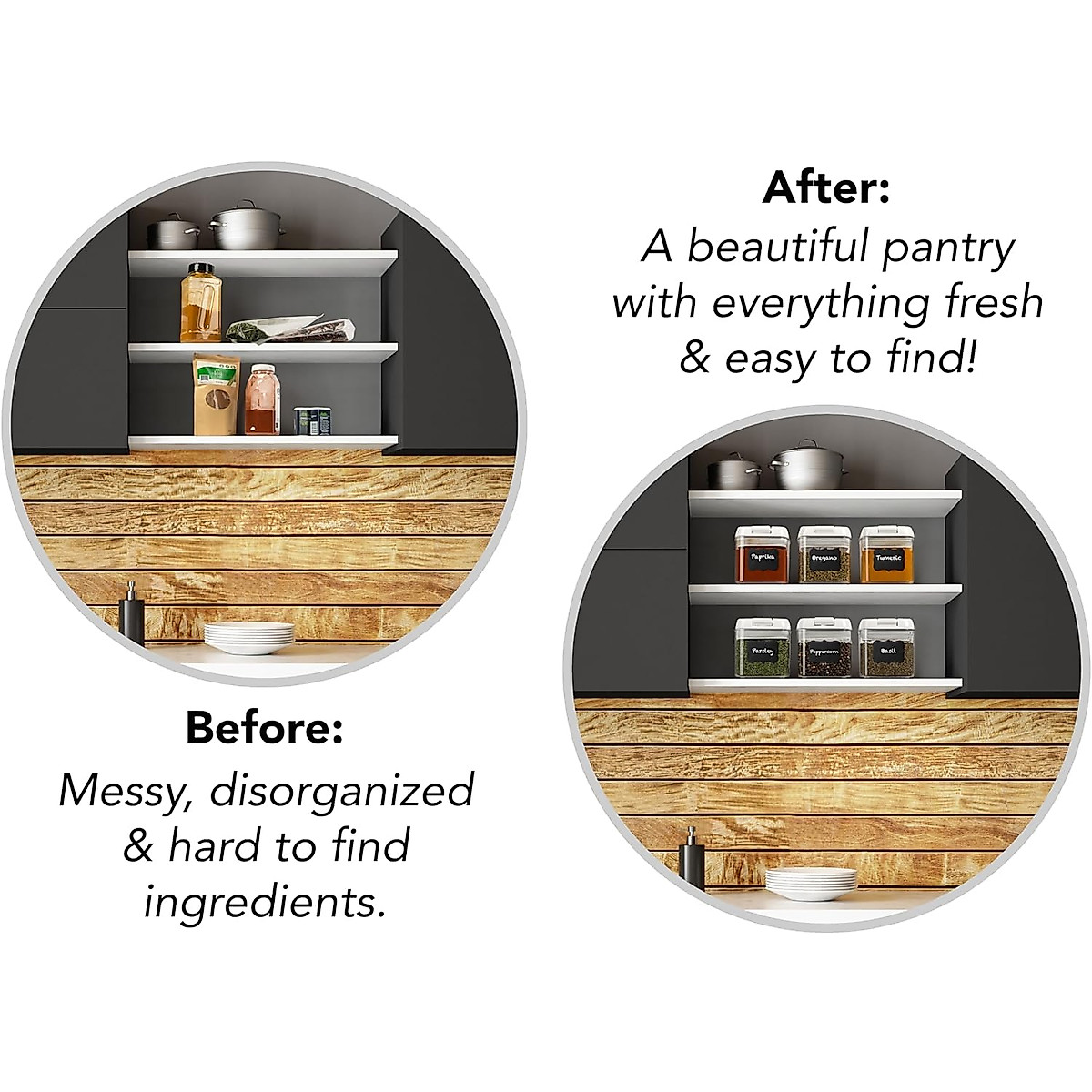 Shazo 6 PC Airtight Food Storage Containers + 6 Spoons - BPA Free Clear Plastic Snack & Spice Containers with Easy Lock Lids - Kitchen and Pantry Organization for Herbs, Coffee, Tea - 0.5L / 2.1 Cups