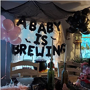 A Baby is Brewing Halloween Baby Shower Balloons Decorations A Baby is Brewing Balloon Garland and Halloween Witch Ghost Foil Balloons for Halloween Baby Shower Birthday Party Supplies