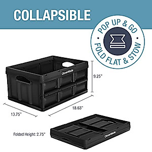 CleverMade 32L Collapsible Storage Bins - Folding Plastic Stackable Utility Crates, Solid Wall, No Lid, 3 Pack, Black