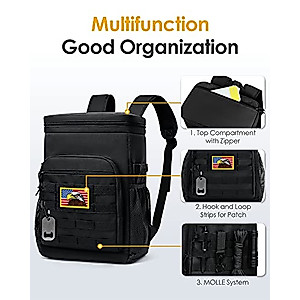 TACTICISM Backpack Cooler 38 Cans Tactical Lunch Backpack for Men Work - Molle Soft Cooler Backpack Insulated Waterproof Leak Proof - Camping Beach Kayaking Hiking Fishing Accessories - Black