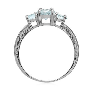 Silvershake 1.09ct. 3 Stone Genuine Blue Aquamarine White Gold Plated 925 Sterling Silver Ring Size 7