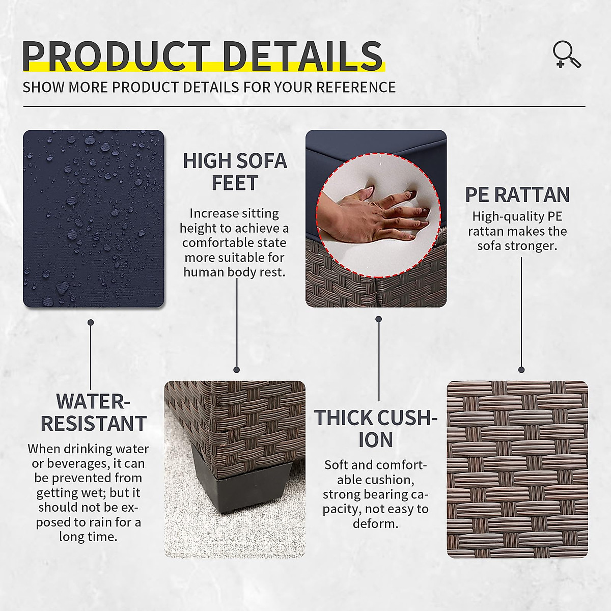 Lviden 9 Pieces Wicker Patio Furniture Set Outdoor PE Rattan Sectional Conversation Sofa Set with Navy Blue Cushions and Storage Table