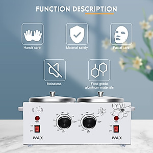 Bazady Double Wax Warmer Professional-for use at Home and Beauty Salon, Double Wax Pot, Unisex, Double Wax Warmer Adjustable Temperature degrees Fahrenheit-Leave your Skin Soft
