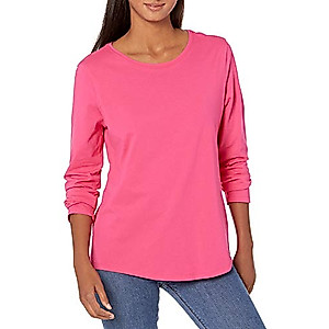 Amazon Essentials Women's Classic-Fit 100% Cotton Long-Sleeve Crewneck T-Shirt, Bright Pink, Medium