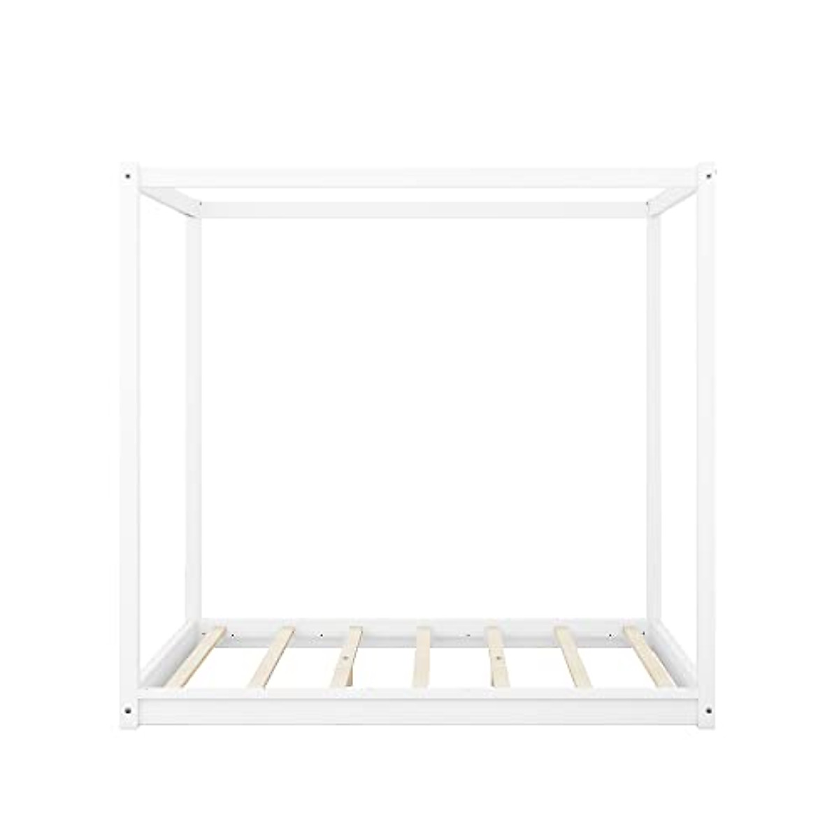 Harper & Bright Designs Full Canopy Bed Wood 4 Poster Panel Beds, Floor Bed Frame Full with Solid Wood Slat Support, Full Size Platform Bed for Kids Teens Adults, No Box Spring Needed, White