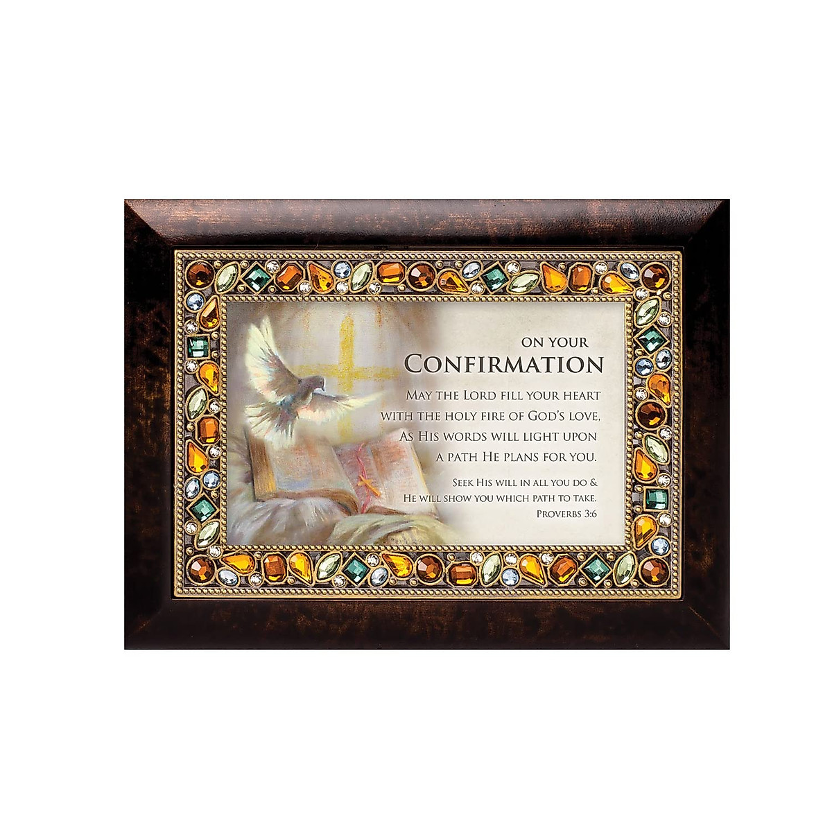 Cottage Garden Your Confirmation Amber Earth Tone Jeweled Music Box Plays How Great Thou Art