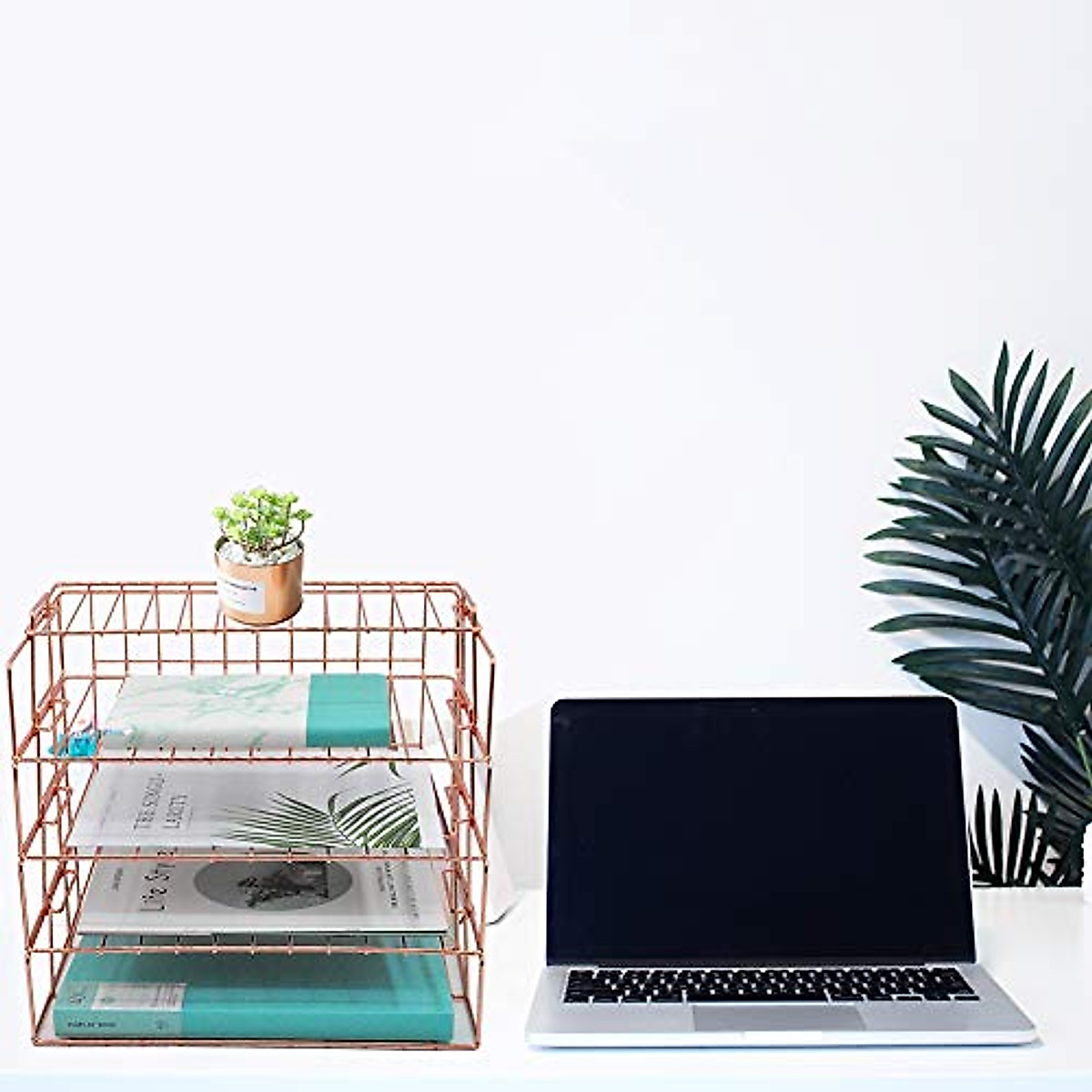 EASEPRES Rose Gold Letter Tray - 4 Tier Desk Organizer for Women, Stackable Paper Tray Organizer, File Organizer for Home Office Supplies, Desk Accessories