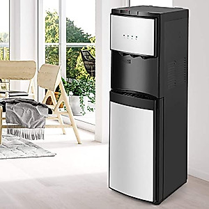 Bottom Loading Water Dispenser 5 Gallon,Hot Cold and Room Water Cooler with 3 Temperature Spouts, Empty Bottle Indicator Child Safety Lock Stainless Steel Black Home and Office Use