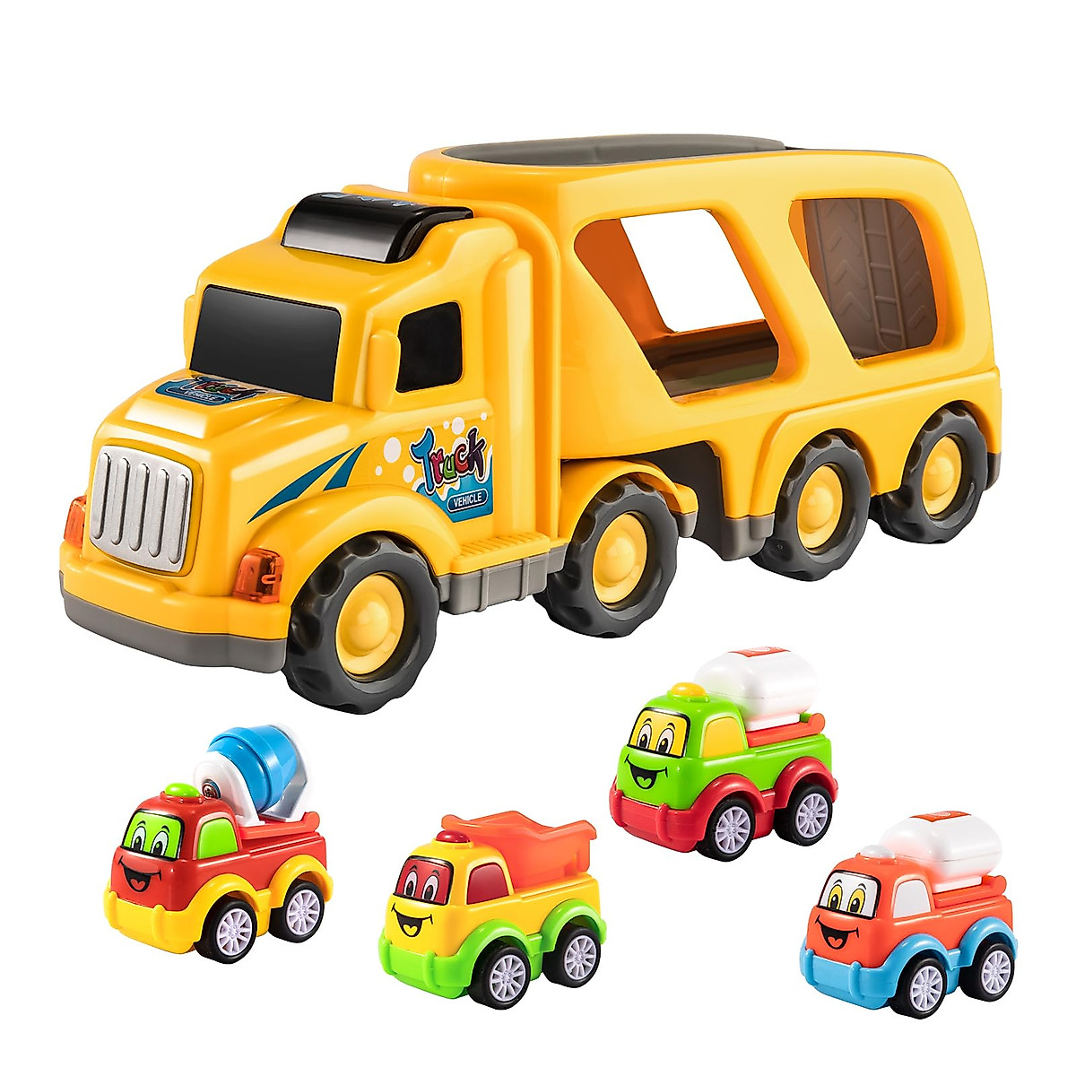 1Kids Toys Truck for Toddler Boys Girls Toys for 3 4 5 6 Year Old Boys, 5 in 1 Friction Power Construction Toys Car Carrier Vehicle Toddler Toys Age 2-4 Baby Toys, for Kids Age 3456123