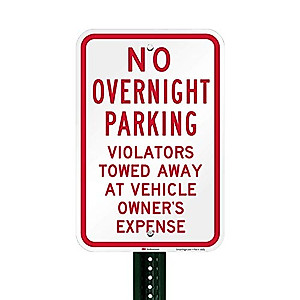 SmartSign - T1-1055-HI_12x18 No Overnight Parking - Violators Towed Sign By | 12" x 18" 3M High Intensity Grade Reflective Aluminum Red on White