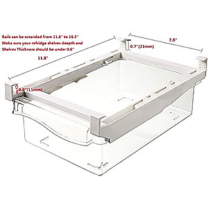 SmarTopus Refrigerator Pull Out Bin,Snap On Drawer Fridge Mate,Fridge Storage Box/Drawers/Rack, Refrigerator Bin Home Organizer for Fridge Shelf Thickness Under 0.6"