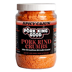 Pork King Good Spicy Cajun Low Carb Keto Diet Pork Rind Breadcrumbs!Perfect For Ketogenic, Paleo, Gluten-Free, Sugar Free and Bariatric Diets (Original) (Cajun, 12 Oz Jar)