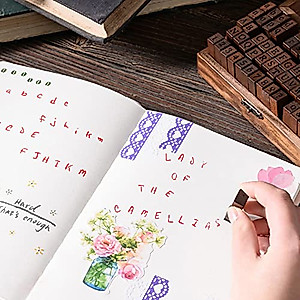 Alphabet Stamps 70 PCS Vintage Wooden Rubber Letter Number Alphabet Combination Letter Stamp Diary Ablum Wedding Letter Wood Rubber Stamp Set with Vintage Wooden Box Gift (Cursive Writing)