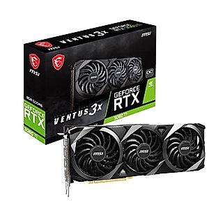 MSI GeForce RTX 3060 Ti Ventus 3X 8G OC LHR Gaming Graphics Card - 8GB GDDR6, 1695MHz, PCI Express Gen 4, 256-bit, 3X DP v 1.4a, HDMI 2.1 (Supports 4K)