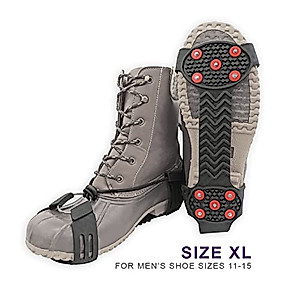 Ice Gripster Treads Nonslip Traction Cleats for Snow and Ice, Anti-Slip Overshoe Crampons with Adjustable Cinch Cord, 10 Carbon Steel Studs for Secure Grip, Extra Large, Black and Red