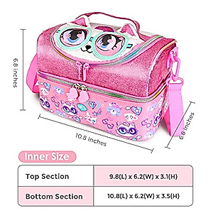 RLGPBON Kids Lunch Bag,Girls Insulated Lunch Box for Girls,Cat Lunch Bag Toddler Teen,School Daycare Cute Travel bags