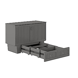 AFI, Nantucket Murphy Bed Chest with 6 inch Memory Foam Folding Matttress, Built-in Charging Station and Storage Drawer, Full, Grey