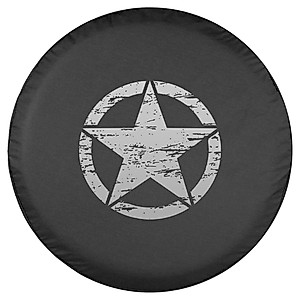 Boomerang - 35" Distressed Star - Spare Tire Cover - (Black Denim Vinyl) for Jeep Wrangler JK (2007-2018) - Silver Print - Made in The USA