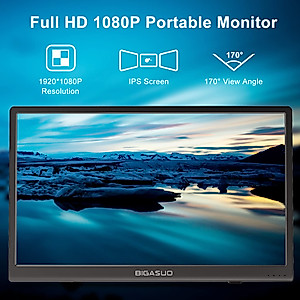 BIGASUO Portable Monitor, 15.6 Inch USB-C Laptop Monitor HDMI Computer Display HDR IPS Screen Gaming Monitor with Dual Speaker for Laptop PC PS4 MAC Phone Xbox Switch w/Smart Case