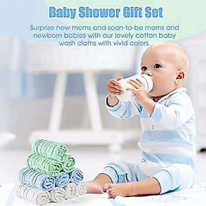 MUKIN Baby Washcloths - Soft Face Cloths for Newborn, Absorbent Bath Face Towels, Baby Wipes, Burp Cloths or Face Towels, Baby Registry as Shower. Pack of 10 (Green,Blue,White)