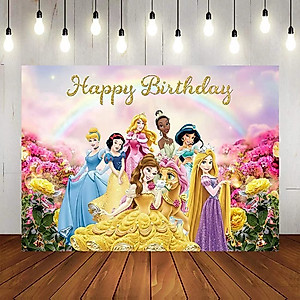 FFHUHU Party Decoration Princess Family Backdrops Kids Happy Birthday Party Custom Banner Decoration Photography Background for Photo Studio Newborn Baby Shower Birthday Party Supplies Banner