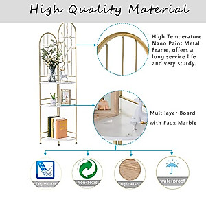 GOLASON Gold Corner Shelf with Storage, 3-Tier Tall Corner Bookshelf, Distinctive Plant Stand Flower Rack, Free Standing Display Shelving Unit for Living Room Kitchen Balcony (Gold and White)