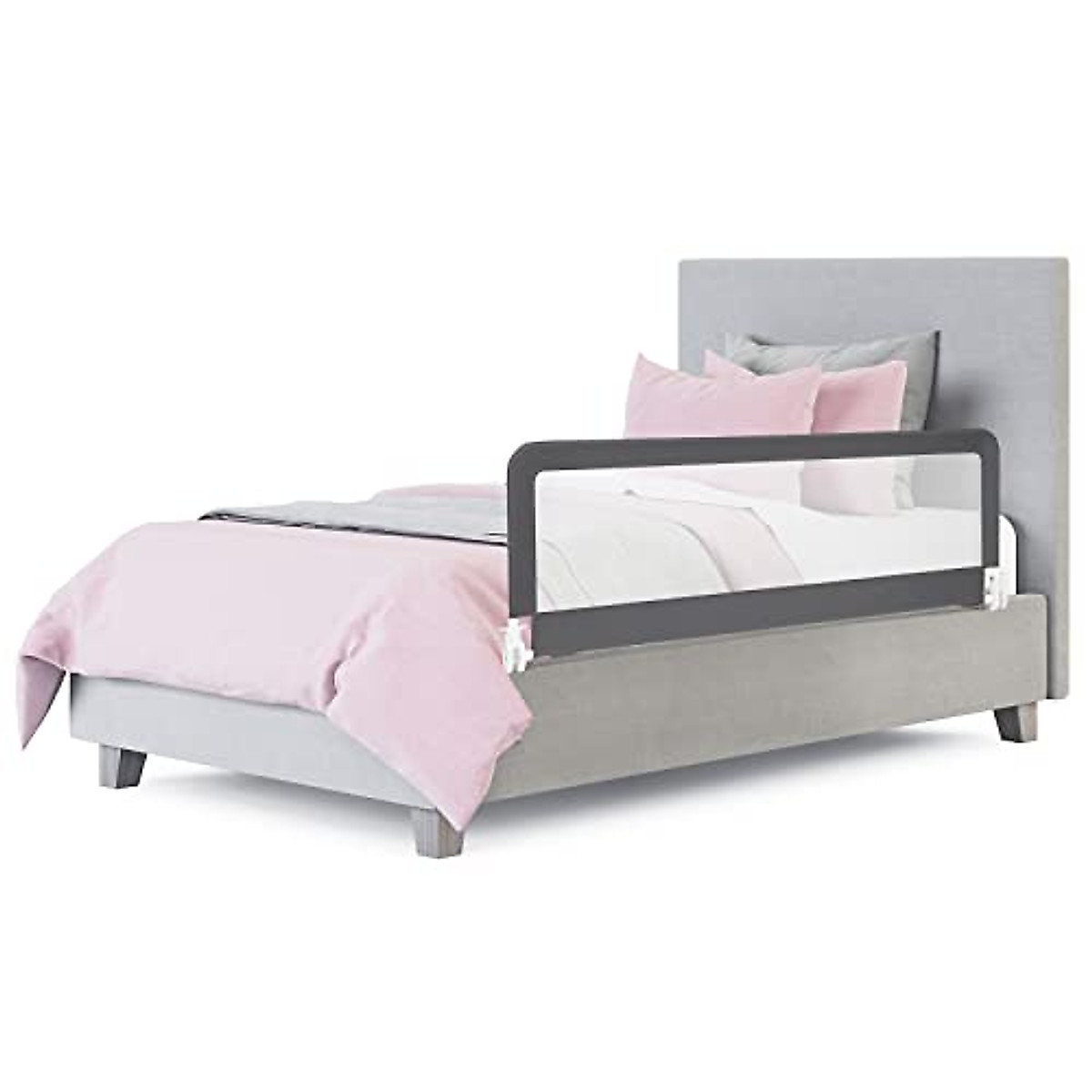 HONEY JOY Bed Rail for Toddlers, 59-in Extra Long, Portable Safety Bed Guardrail w/Double Safety Child Lock, Foldable Baby Bed Rail Guard, Fit King & Queen Full Twin Size Bed Mattress (1 Pack, Gray)