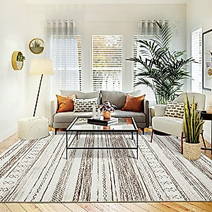 Area Rug Living Room Rugs - 5x7 Washable Large Soft Neutral Boho Moroccan Bohemian Farmhouse Rug Indoor Floor Carpet for Bedroom Under Dining Table Home Office Decor - Cream Brown