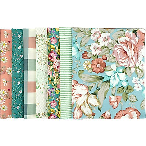 Qililandiy 7 Pieces Floral Printed Quilting Fabric, 100% Cotton Fat Quarter Fabric Bundles Fabric for Sewing Crafting Scrapbooking, 46cmx56cm (Approx. 18"x22") (Peony Lily)