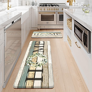 KIMODE Kitchen Mats 2PCS,Cushioned Anti Fatigue Farmhouse Kitchen Rugs and Mats,Non Skid Waterproof Kitchen Mats for Floor,Comfort Foam Standing Desk Mat for Home,Office,Sink,Laundry