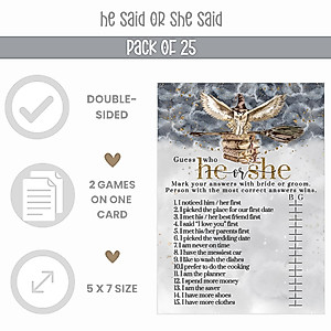 Halloween Bridal Shower Games Pack - 25 Double-Sided Cards - 5x7 Premium Quality Cardstock - Who Knows the Bride Best & He Said or She Said - Magical Wizard and Owl Design - Perfect for 25 Guests