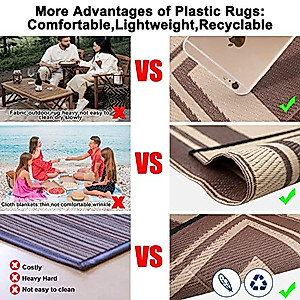 Alfolo Outdoor Rug 5x7 Waterproof Plastic Straw Outdoor Patio Rugs for RV, Camping Rugs,Porch Balcony Rugs,Deck Rugs,Pool Rugs, Indoor Outdoor Rugs Brown Beige