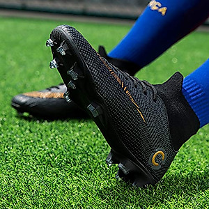 Men’s Soccer Shoes Women Soccer Cleats High-Top Unisex Football Spikes Sneaker Outdoor Training Athletic Turf Cleats Black