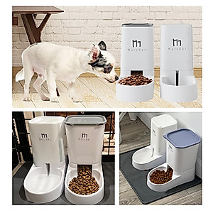 Marchul Gravity Pet Feeder and Water Dispenser Set, Cat Feeder with Silicone Mat, Automatic Cat Food Dispenser and Cat Water Bowl, Dog Feeder with Scoop Sponge Brush, Big Capacity 1 Gallon(3.8 L)