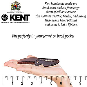 Kent 87T Combo Handmade Folding Pocket Comb for Men, Fine Tooth Hair Comb Straightener for Everyday Grooming Styling Hair, Beard or Mustache, Use Wet or Dry, Saw Cut Hand Polished, Made in England