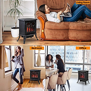Electric Fireplace Heater, Space Heater for Indoor Use, Portable Fireplace Heater with Realistic Flame Effect, Retro Style Small Room Heater, Overheat Protection, (Black, 17INCH)
