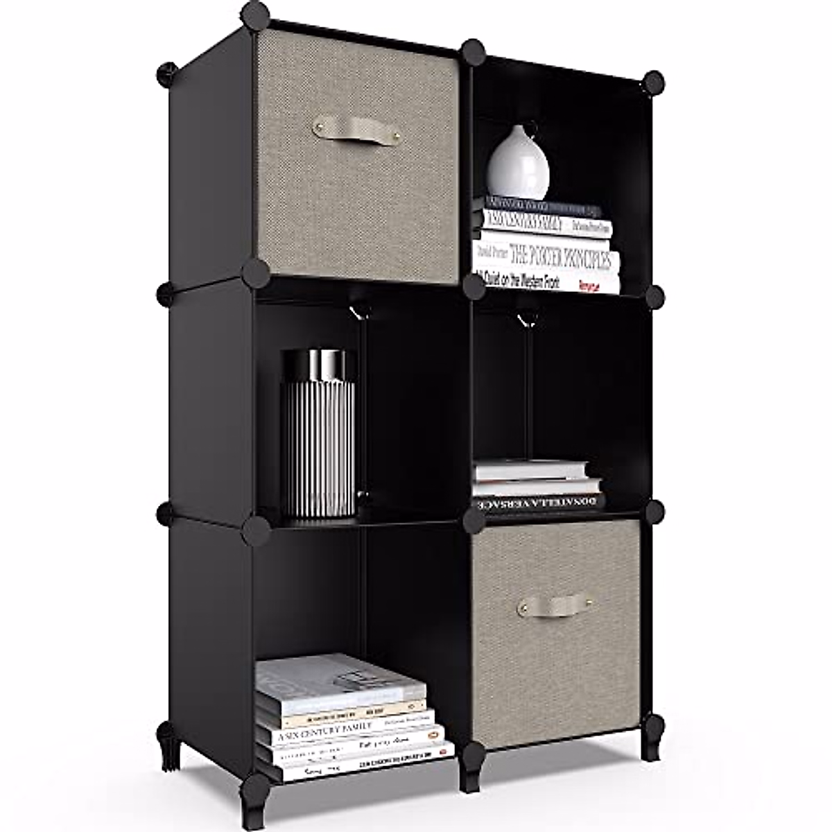 6-Cube Storage Organizer, Closet Organizer Storage shelf Bookcase Bookshelf with Metal Hammer, Storage Cubes Organizer Cabinet for Kids, Closet, Bedroom, Bathroom, (11.8x11.8x11.8 inch), Black