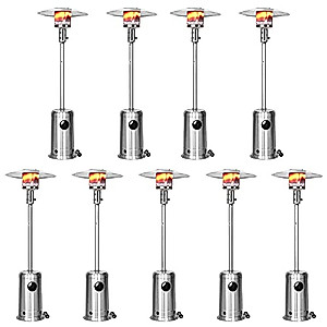 PIONOUS Outdoor Standing Patio Heater with Wheels, Powerful 48,000 BTU for Parties, Camping, Dining, Gardens, Cruises Homes - 9 Set, Silver